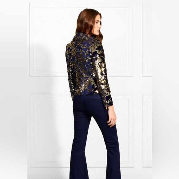 Rachel Zoe | Jackets & Coats | Rachel Zoe Navy Velvet Gold Sequin Moto ...